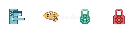 Set Digital Door Lock With Wireless Invisible Hide Safe Combination Wheel And Icon Vector