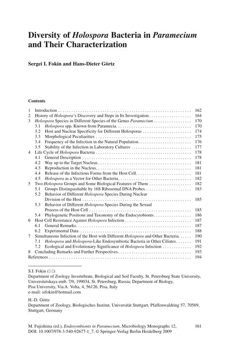 Pdf Diversity Of Holospora Bacteria In Paramecium And Their