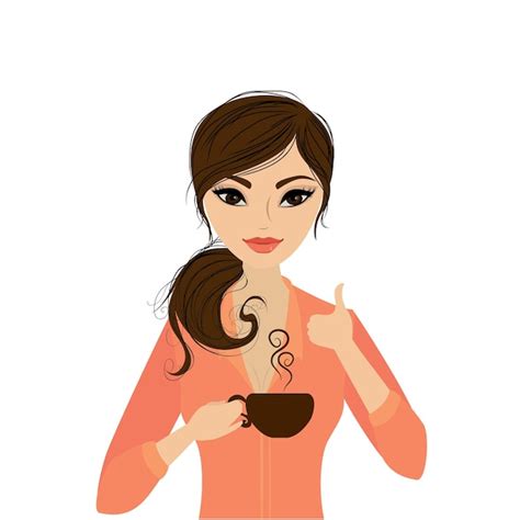 Premium Vector Pretty Girl Holding A Cup Of Coffee Isolated On White
