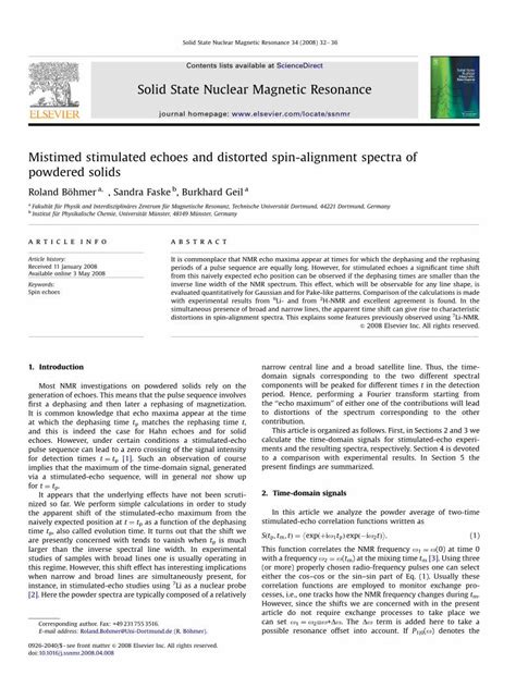 PDF Mistimed Stimulated Echoes And Distorted Spin Alignment Spectra