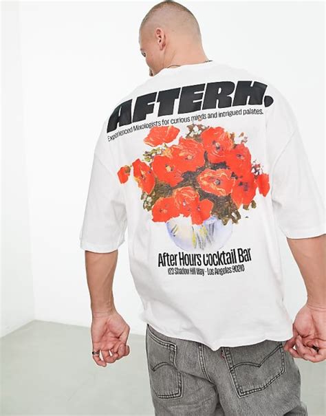Asos Design Oversized T Shirt In Off White With Floral Photographic