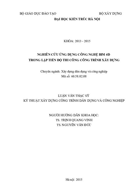 (DOC) Đ I H C KI N TRÚC HÀ N I NGHIÊN C U NG D NG CÔNG NGH BIM 4D TRONG L P TI N Đ THI CÔNG CÔNG ...