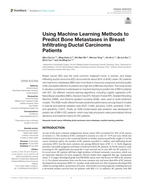 Pdf Using Machine Learning Methods To Predict Bone Metastases In