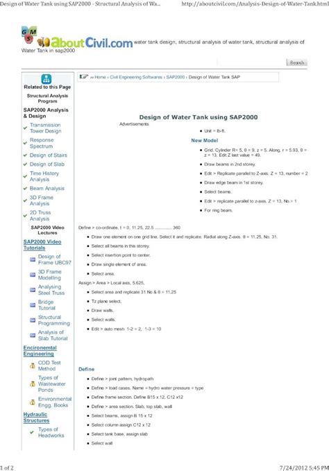 Pdf Design Of Water Tank Using Sap2000 Structural Analysis Of Water Tank Dokumen Tips