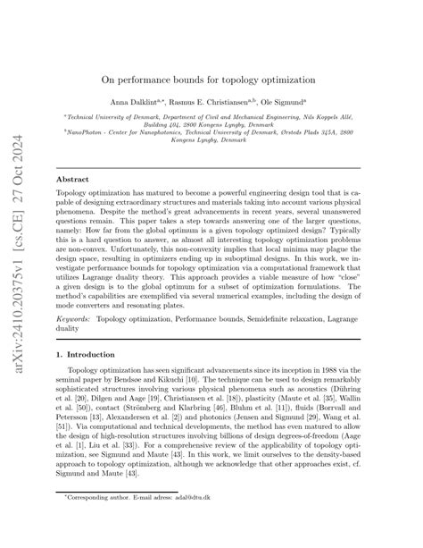 Pdf On Performance Bounds For Topology Optimization