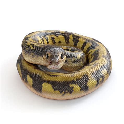 Stunning Coiled Yellow Anaconda Snake Close Up View On White Background Stock Illustration Stunning Coiled Yellow Anaconda Snake Close Up View On White Background Stock Illustration