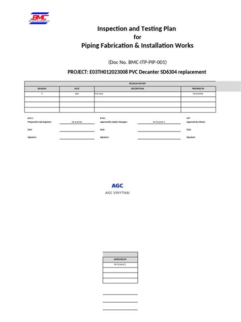 Bmc Itp Pip 001 Pdf Nondestructive Testing Pipe Fluid Conveyance