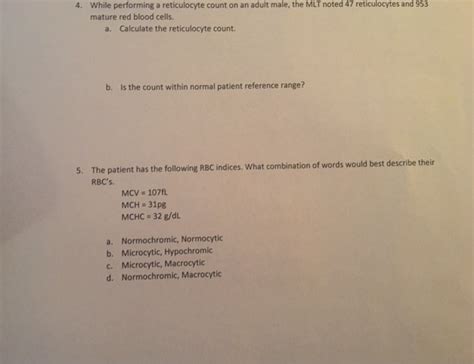 Solved Calculate The Mcv Mch And Mchc For The Following 56 Off