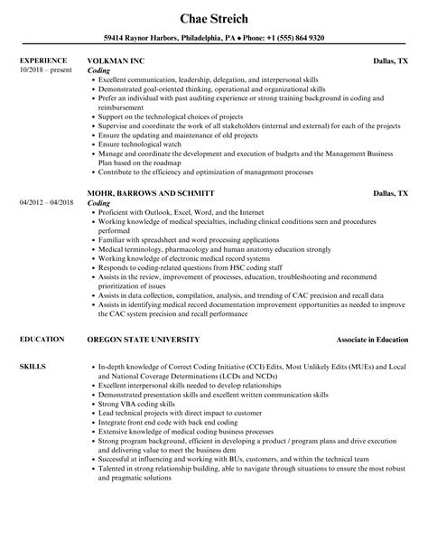 Coding Resume Samples Velvet Jobs