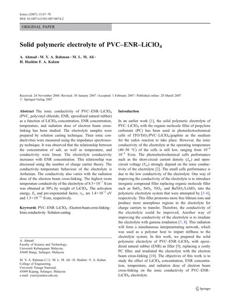 Pdf Solid Polymeric Electrolyte Of Pvcenrliclo4