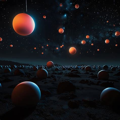 Glowing Orbs Floating Through A Surreal Dark Void With Ethereal Light And Mysterious Cosmic