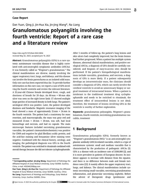 Pdf Granulomatous Polyangiitis Involving The Fourth Ventricle Report