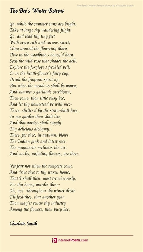 The Bees Winter Retreat Poem By Charlotte Smith