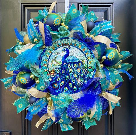 Peacock Deco Mesh Wreath Peacock Decor Summer Wreath Christmas