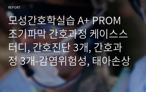 모성간호학실습 A Prom 조기파막 간호과정 케이스스터디 간호진단 3개 간호과정 3개 감염위험성 태아손상의 위험성 불안 레포트