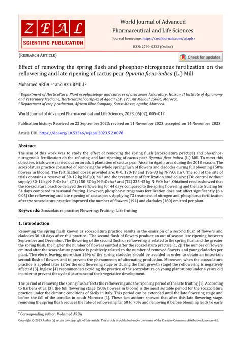 Pdf Effect Of Removing The Spring Flush And Phosphor Nitrogenous Fertilization On The