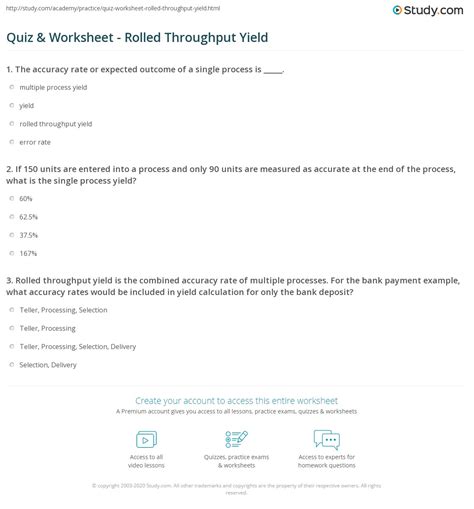 Quiz And Worksheet Rolled Throughput Yield