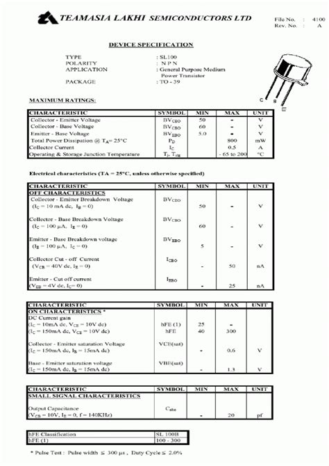 Download Sl100 Transistor Datasheet In Pdf Format 100 Free Servicesparepart