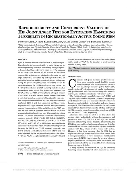 Pdf Reproducibility And Concurrent Validity Of Hip Joint Angle Test For Estimating Hamstring