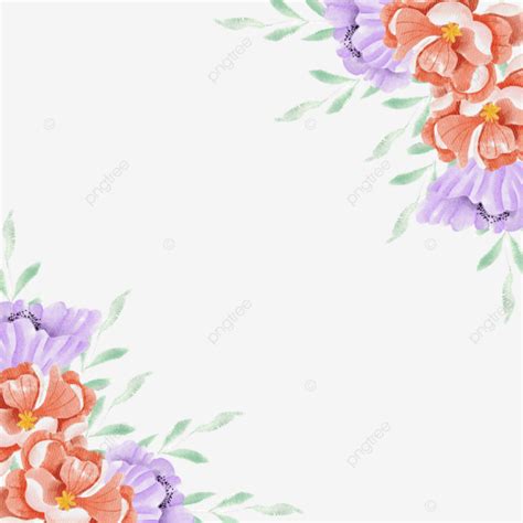 Orange And Purple Watercolor Flower Border Wedding Floral Flowers