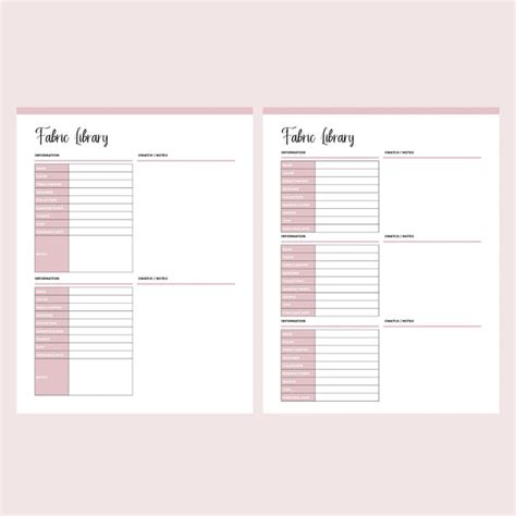 Printable Fabric Library Instant Download Pdf A4 And Us Letter Plan