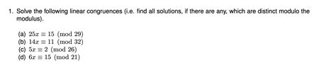 Solved 1 Solve The Following Linear Congruences I E Find Chegg