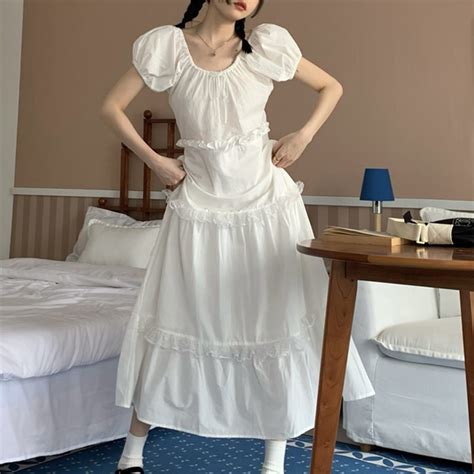 아네뜨 라운드 스트링 퍼프 슬리브 프릴 여름 롱원피스 2g28700