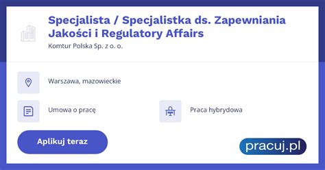 Oferta Pracy Specjalista Specjalistka Ds Zapewniania Jakości I