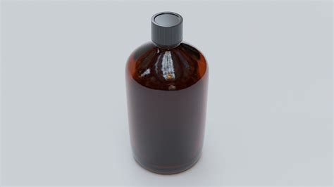 Large Amber Boston Round Glass Bottle With Ribbed Screw Cap 3d Model