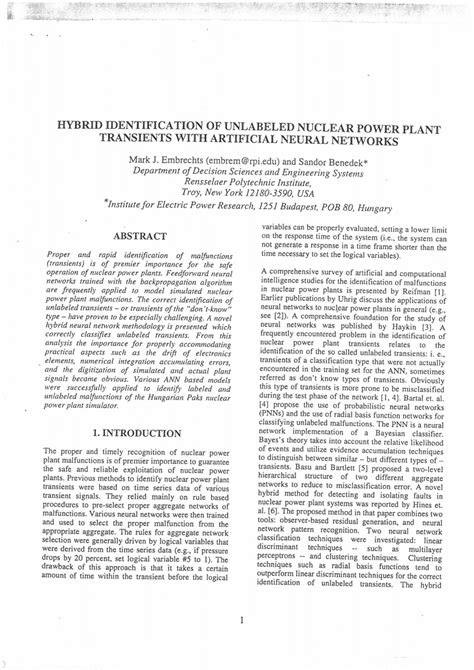 Pdf Hybrid Identification Of Unlabeled Nuclear Power Plant Transients With Artificial Neural