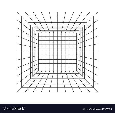 Wireframe Perspective Cube 3d Grid Room Royalty Free Vector