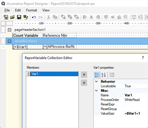 reset group on a sub report acumatica report designer acumatica