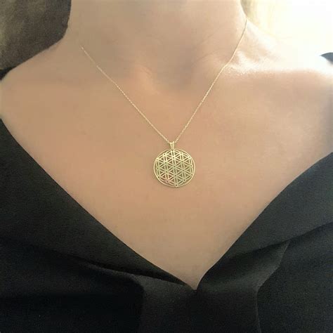 14k Real Solid Gold Lotus Flower Pendant Necklace For Women