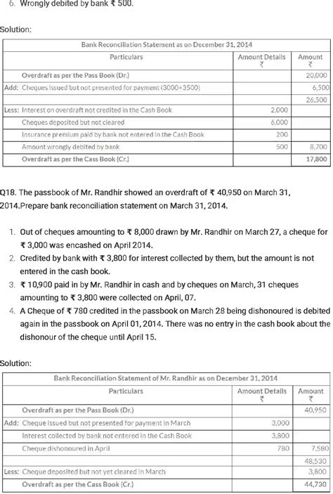 Class 11 Financial Accounting Bank Reconciliation Statement Solution