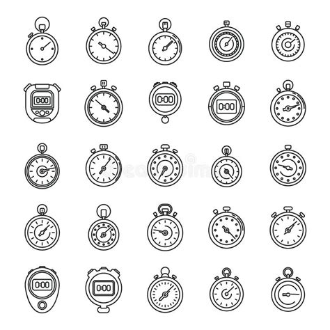 Time Stopwatch Icons Set Outline Vector Clock Timer Stock Vector