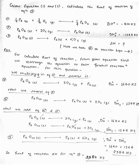 Solved Given Equations 1 And 2 Calculate The Heat Of Reaction