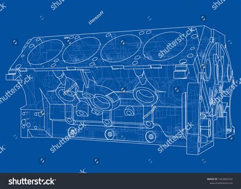 engine block sketch vector rendering 3d stock vector royalty free