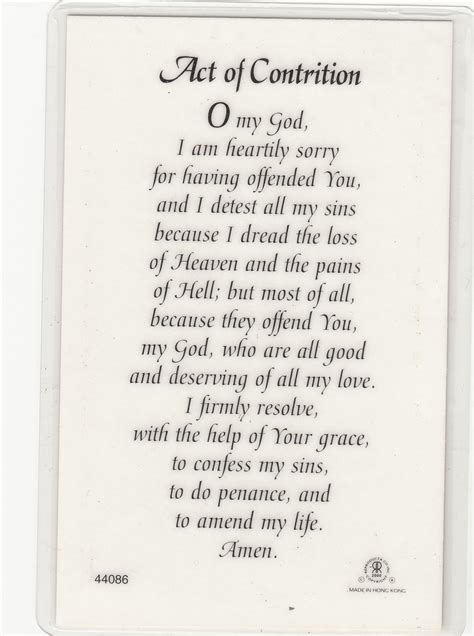 Art Of Contrition Laminated Prayer Card 110 X 70mm Holy Card Printed