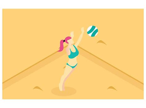3d Isometric Playing Beach Volleyball On Brown Beach Sand Vector