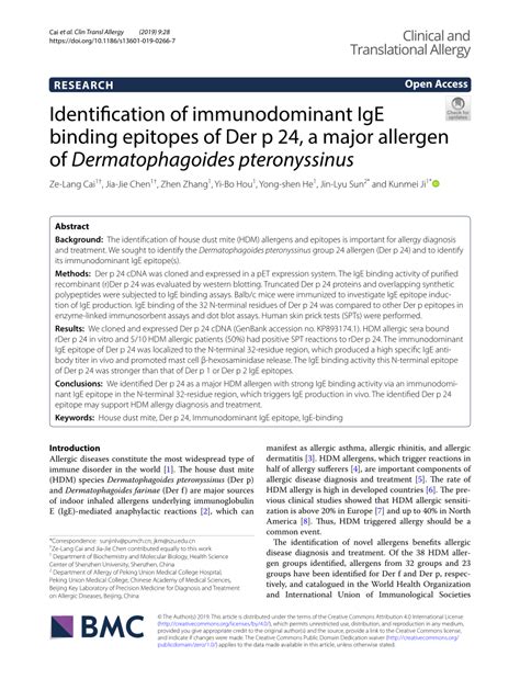 Pdf Identification Of Immunodominant Ige Binding Epitopes Of Der P 24