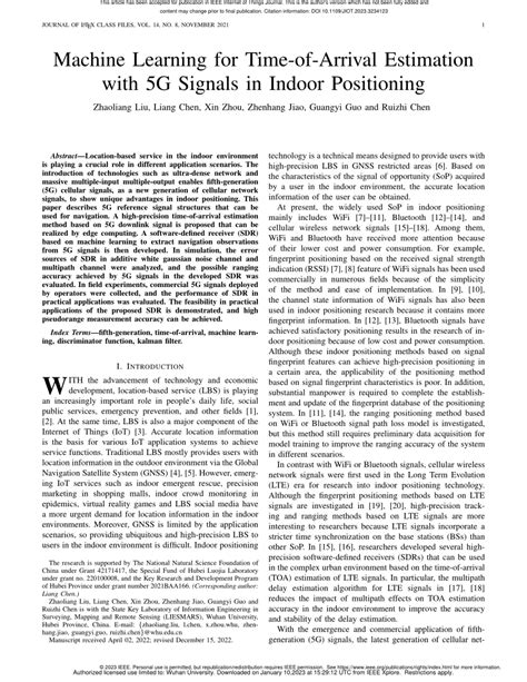 PDF Machine Learning For Time Of Arrival Estimation With G Signals In Indoor Positioning