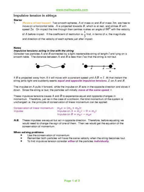 Impulsive Tension In Strings Lesson Pdf Momentum Tension Physics