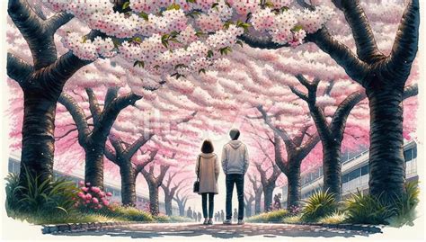 お花見デートをする男女イラスト No 24803425｜無料イラスト・フリー素材なら「イラストac」