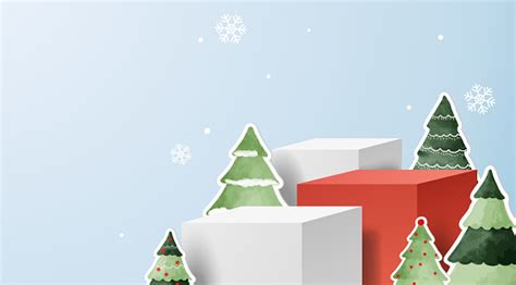 쇼 제품 전시를위한 연단나무 Xmas가있는 파란색 배경에 겨울 크리스마스 장식 3d 벡터 3차원 형태에 대한 스톡 벡터 아트 및