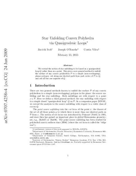 Pdf Star Unfolding Convex Polyhedra Via Quasigeodesic Loops Jinichi