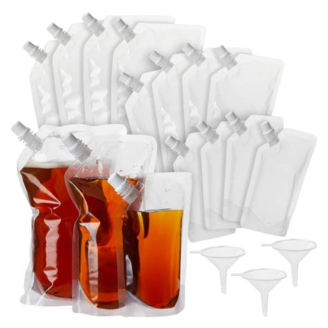 30 Pack Reusable Adult Plastic Drink Pouches With Funnels For Juice