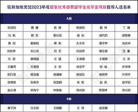 A类54人，b类5人！驻新加坡使馆2023年度国家优秀自费留学生奖学金推荐人选公示 知乎