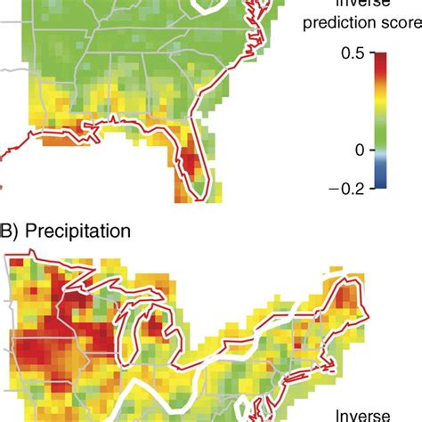 Inverse Prediction Scores For A Temperature And B Precipitation Download Scientific