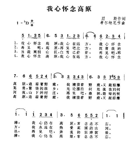 英国歌曲我心怀念高原简谱 外国歌曲谱 乐器资源网