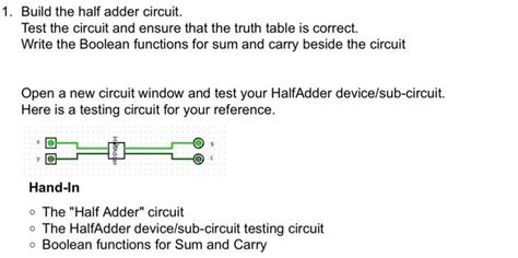Solved Build The Half Adder Circuit Test The Circuit And Chegg